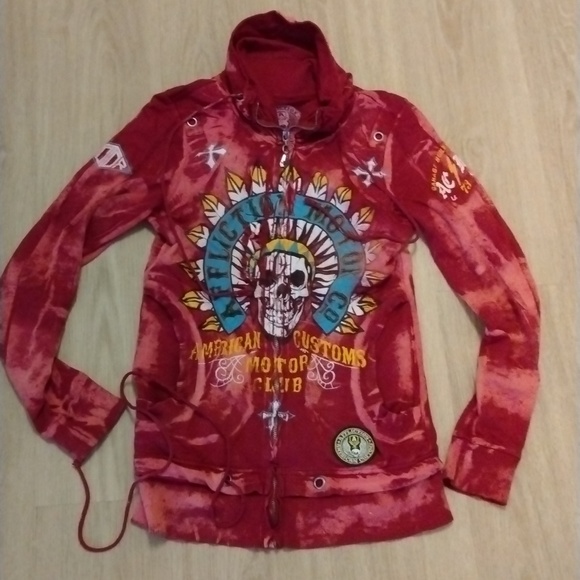 Affliction | Tops | Affliction Red Skullflag Tattooed Logo Graphic ...